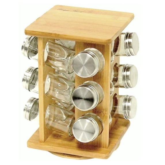 Revolving Spice Rack Holder Seasoning Tower Organizer Bamboo Rotating ...
