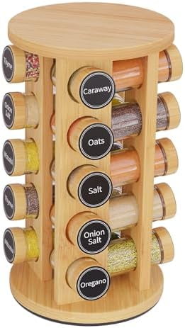 Revolving Spice Rack Set with 20 Spice Jars, Kitchen Spice Tower ...