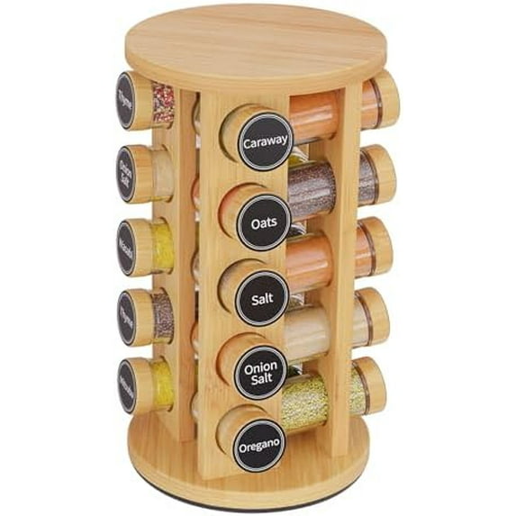 Revolving Spice Rack Set with 20 Spice Jars, Kitchen Spice Tower ...