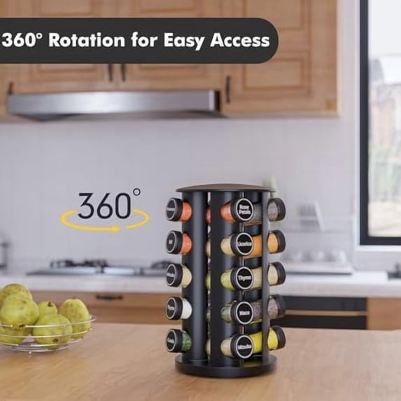 Revolving Spice Rack Set with 20 Spice Jars, Kitchen Spice Tower ...