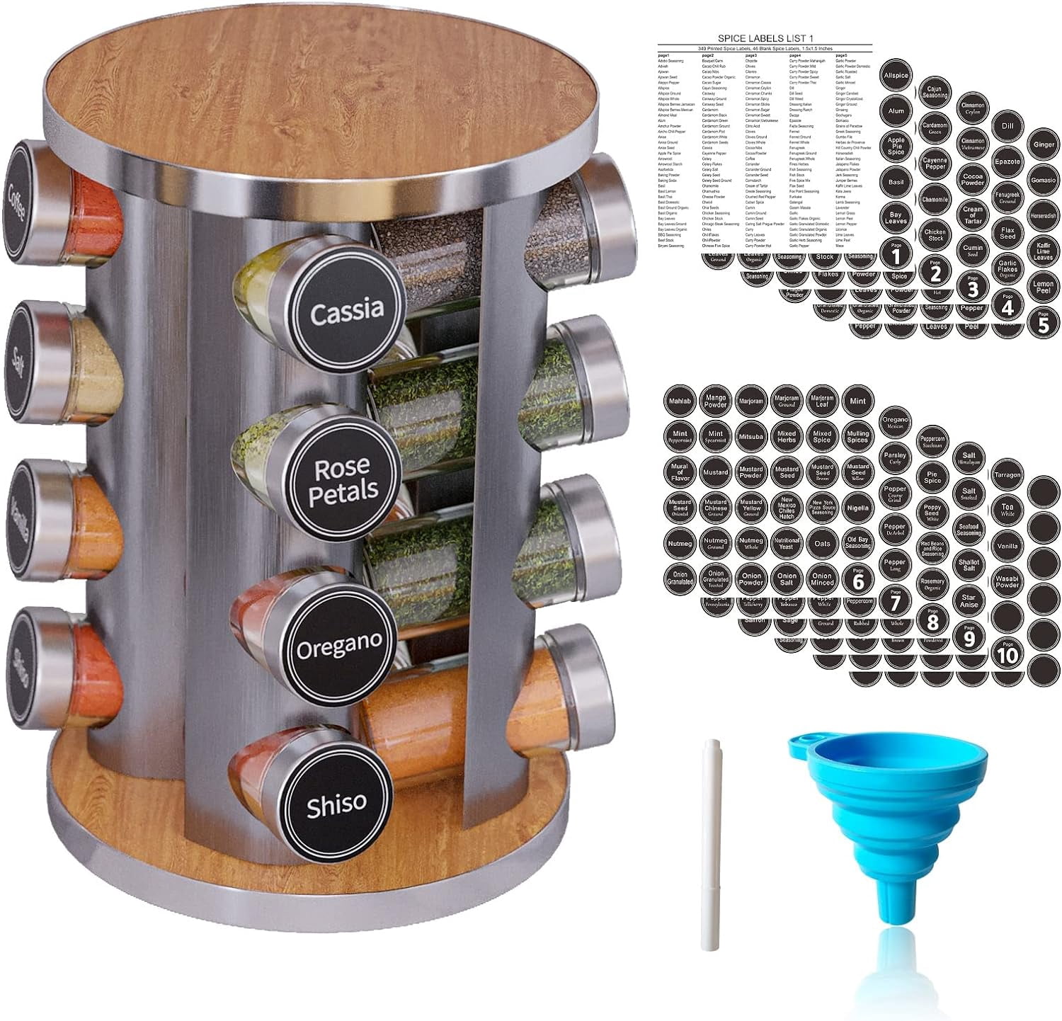 Revolving Spice Rack Set with 16 Spice Jars, Kitchen Spice Tower ...
