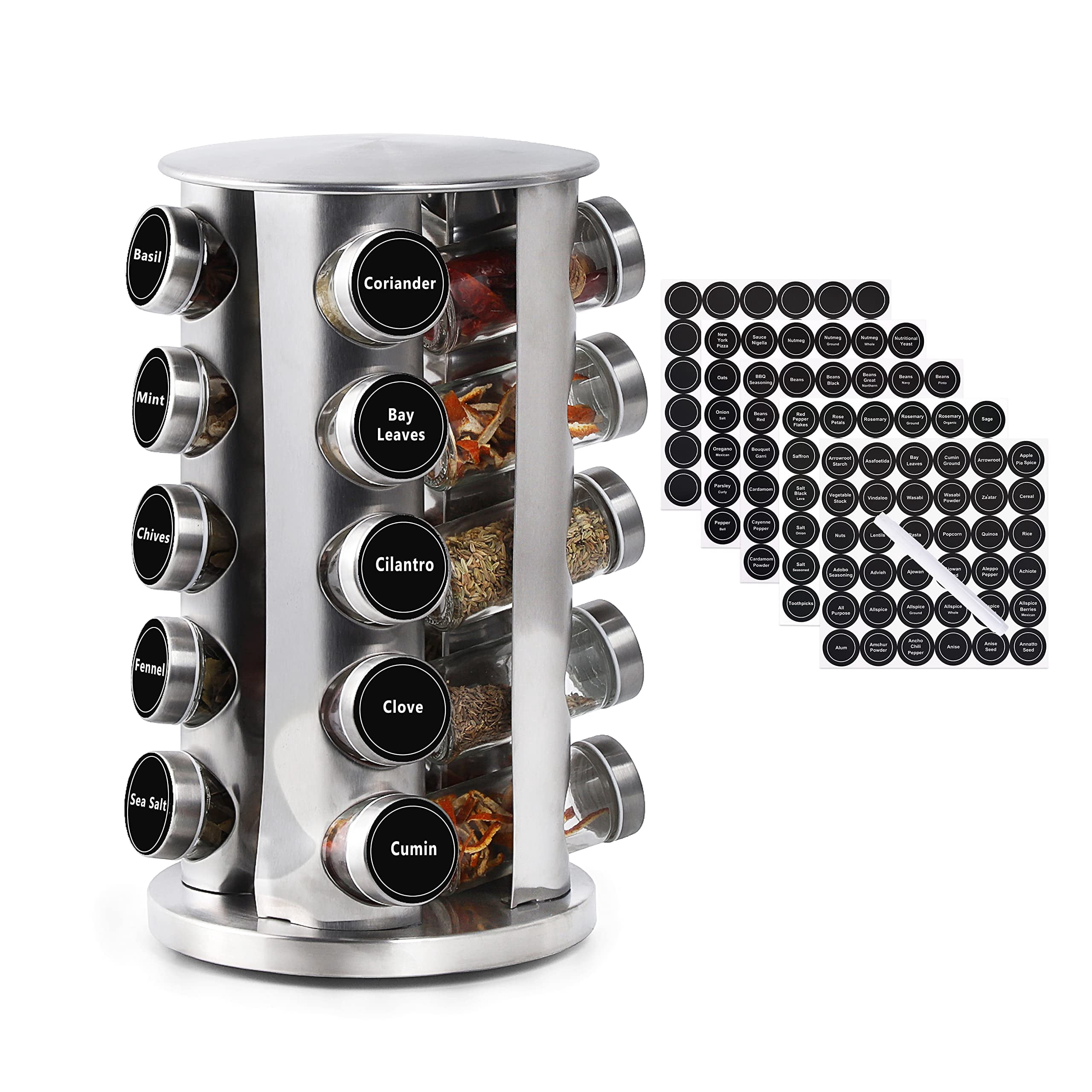 Revolving Spice Rack With 20 Jars Rotating Organizer Seasoning Labels ...