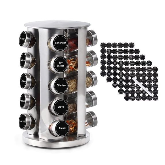 Revolving Spice Rack With 20 Jars Rotating Organizer Seasoning Labels ...
