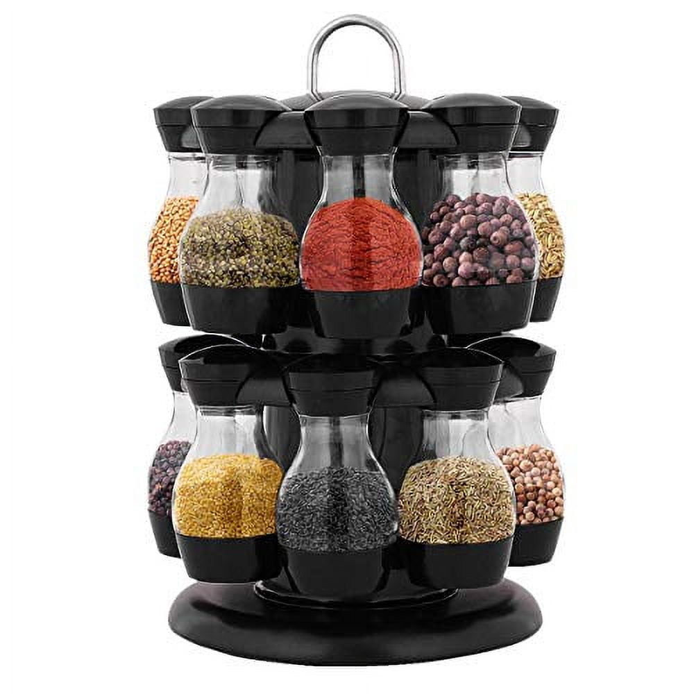 Revolving Spice Rack with 16 Spice Jars, 2 Tier Rotating Countertop ...