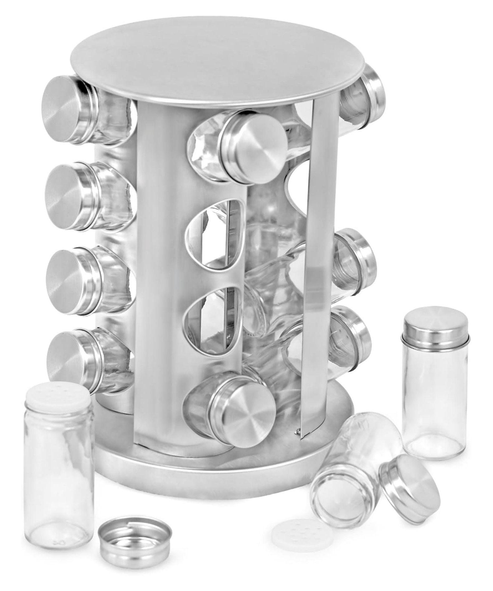 Revolving Spice Tower - 16 Jar Spice Rack Set - Stainless Steel ...