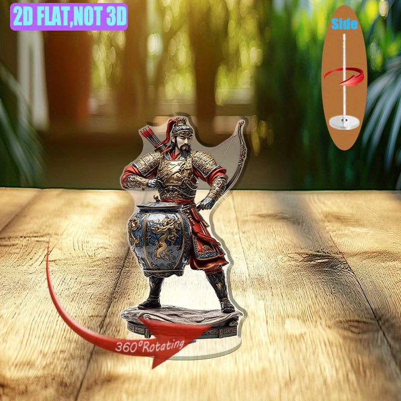 Revolving acrylic display features an ancient Chinese warrior with a ...