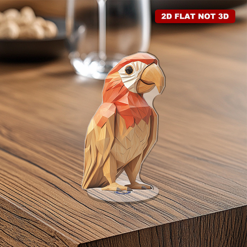 Revolving acrylic display featuring a cute parrot with low polygon wood ...