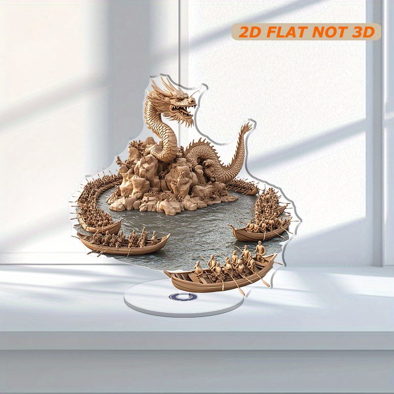 Revolving acrylic display featuring a dynamic dragon boat race scene ...