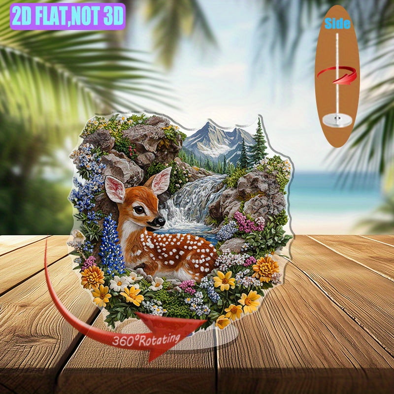 Revolving acrylic display featuring a stunning fawn amidst alpine flora ...