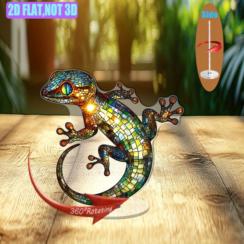 Revolving acrylic display featuring a stunning stained glass gecko with ...