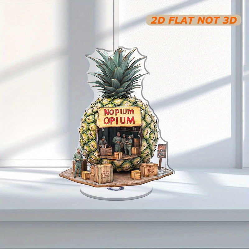 Revolving acrylic display featuring a giant pineapple with a No Opium ...