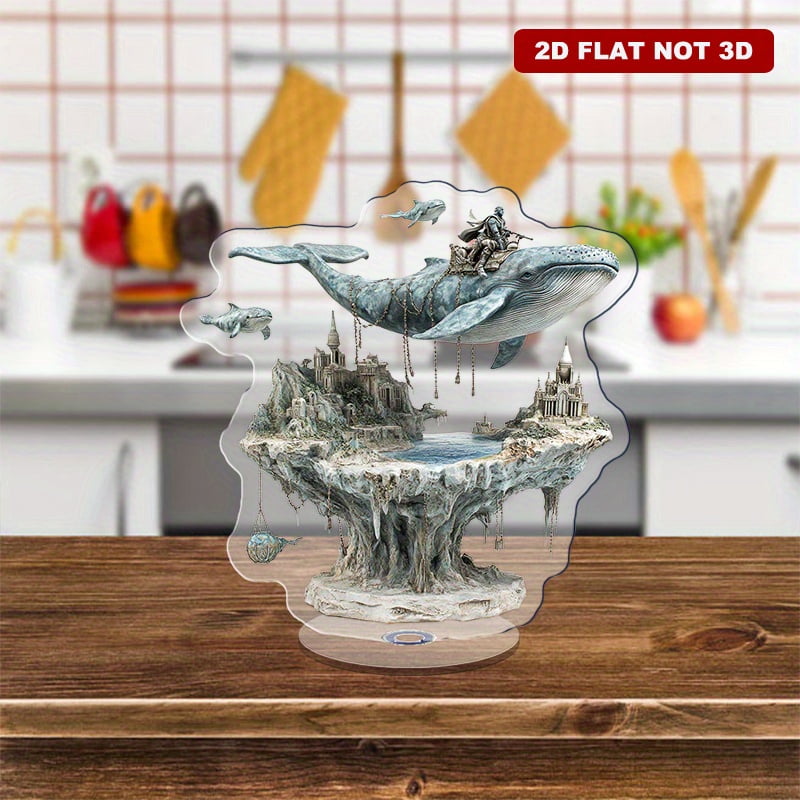 Revolving acrylic display featuring majestic whales in the sky ...