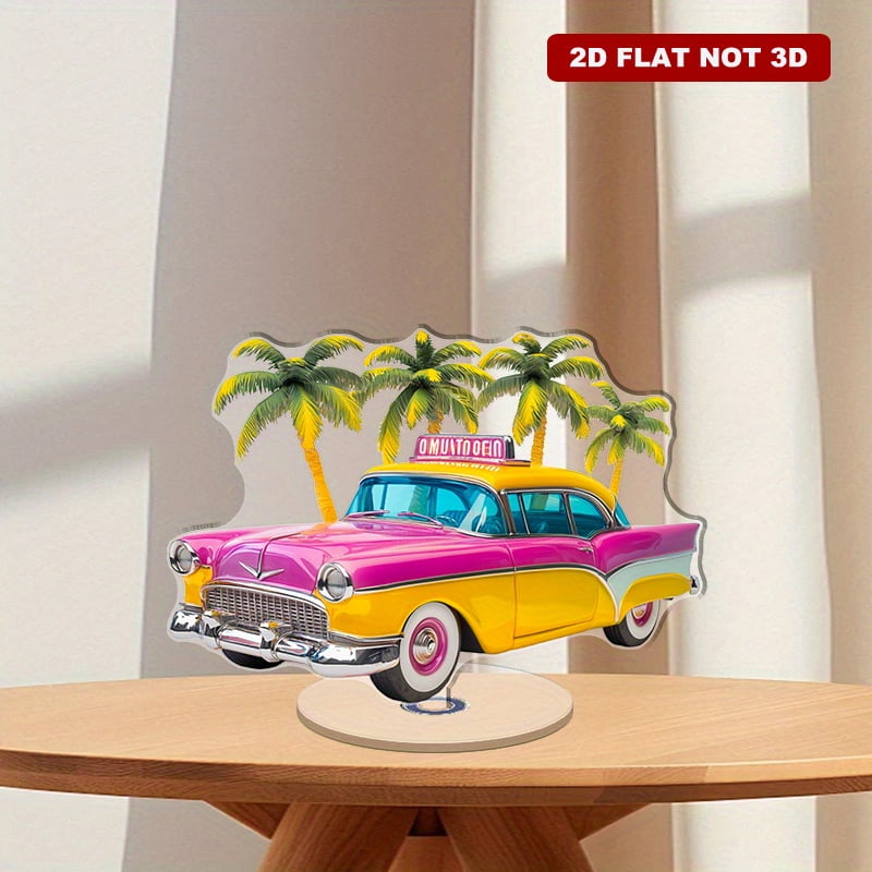 Revolving acrylic display featuring a retro diner muscle car in ...