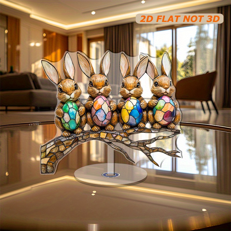 Revolving acrylic display featuring three adorable bunnies on a branch ...