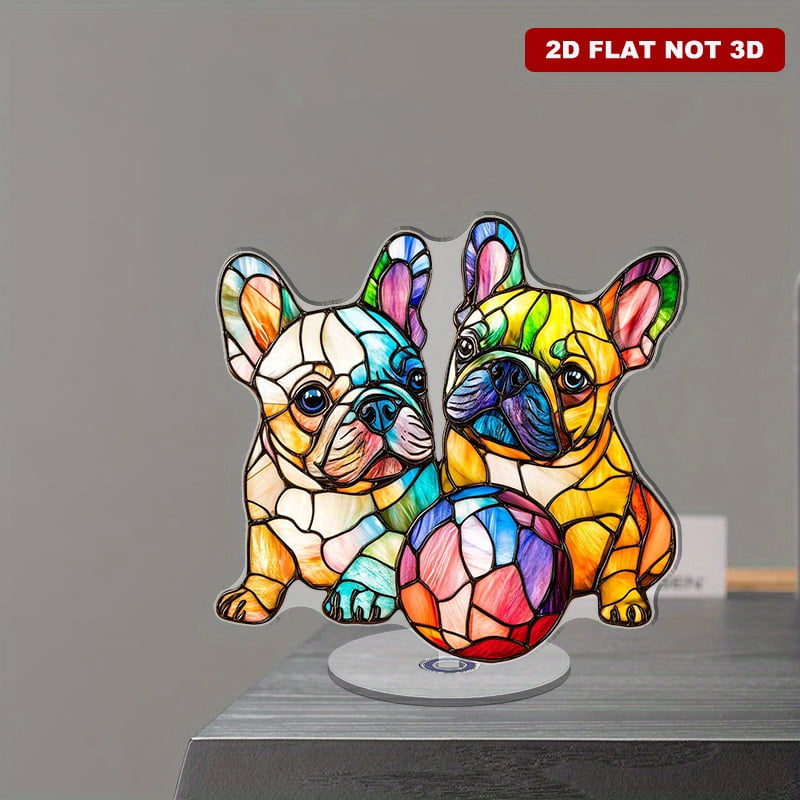 Revolving acrylic display featuring two French bulldogs joyfully ...
