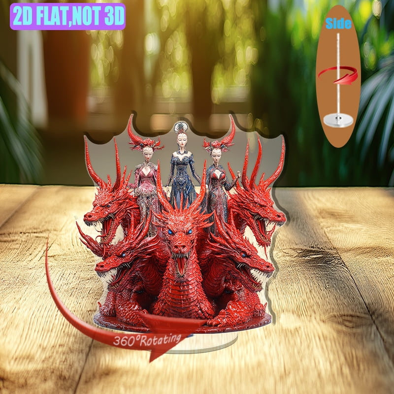 Revolving acrylic display showcases seven fierce dragons with glowing ...