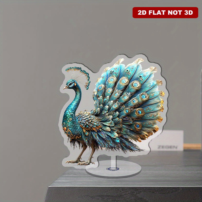 Revolving acrylic ornament featuring a stunning peacock with vibrant ...