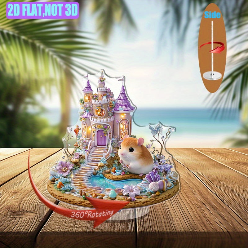 Revolving acrylic ornament showcasing a whimsical hamster in a cookie ...