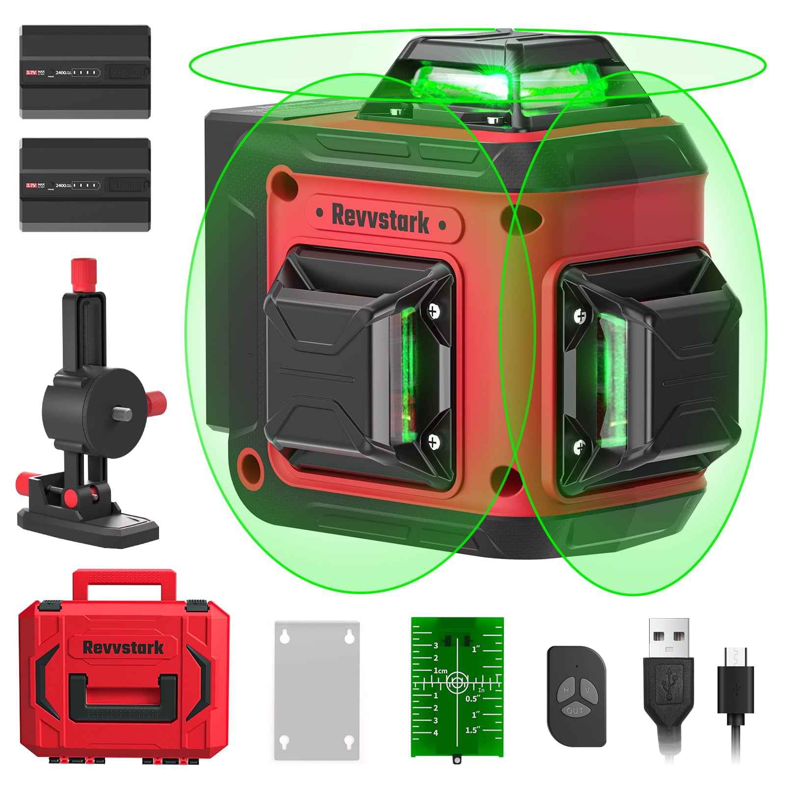 Revvstark Laser Level Pro Kit, 3X360° Self-leveling Tool Construction ...