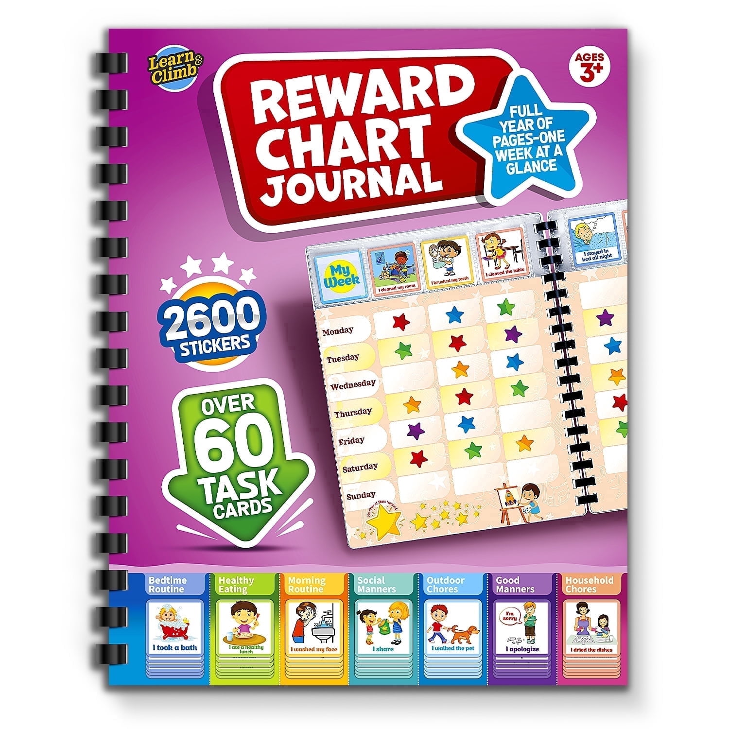 Learn & Climb Reward Chart & Journal for Kids – Weekly with Stickers ...