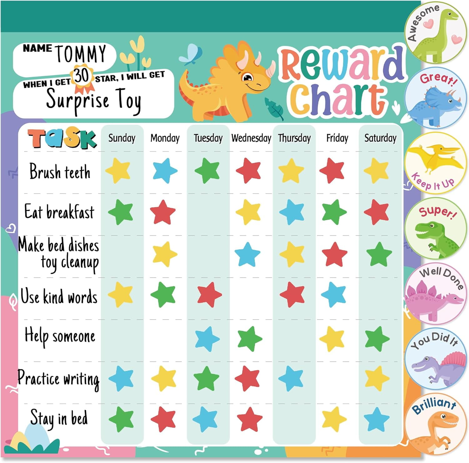 Reward Chart for Kids – Dinosaur Magnetic Kids Behavior Chart, Pad with ...