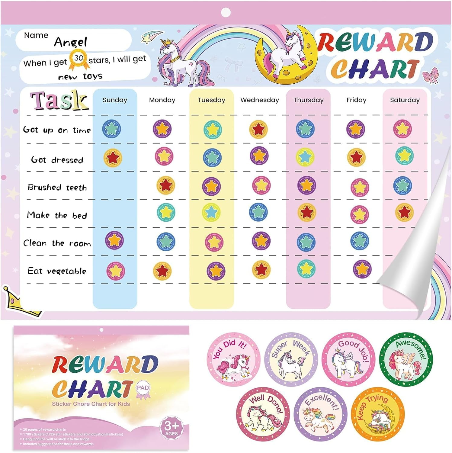 Reward Chart for Kids, Unicorn Magnetic Behavior Chart for Kids at Home ...