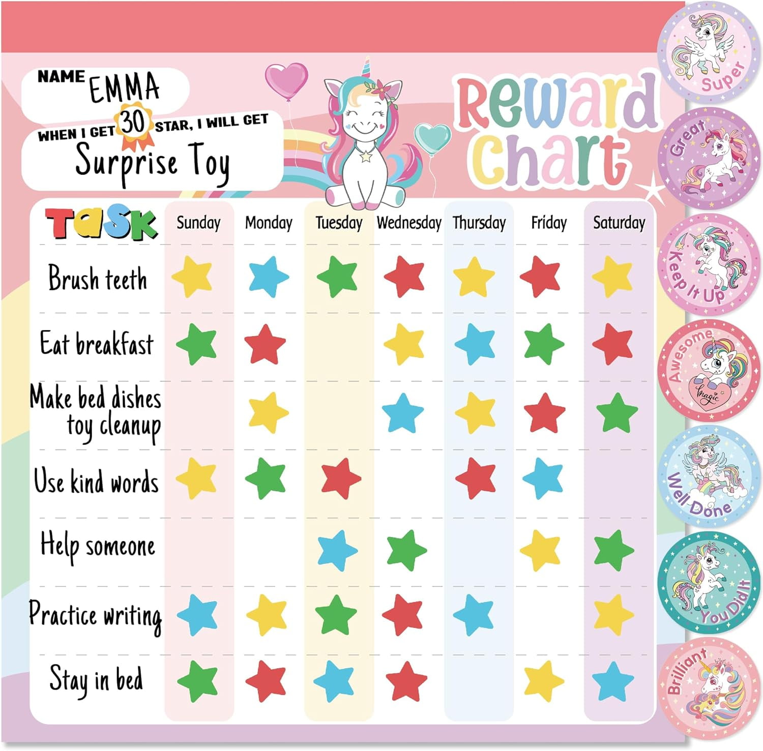 Reward Chart for Kids – Unicorn Magnetic Kids Behavior Chart, Pad with ...