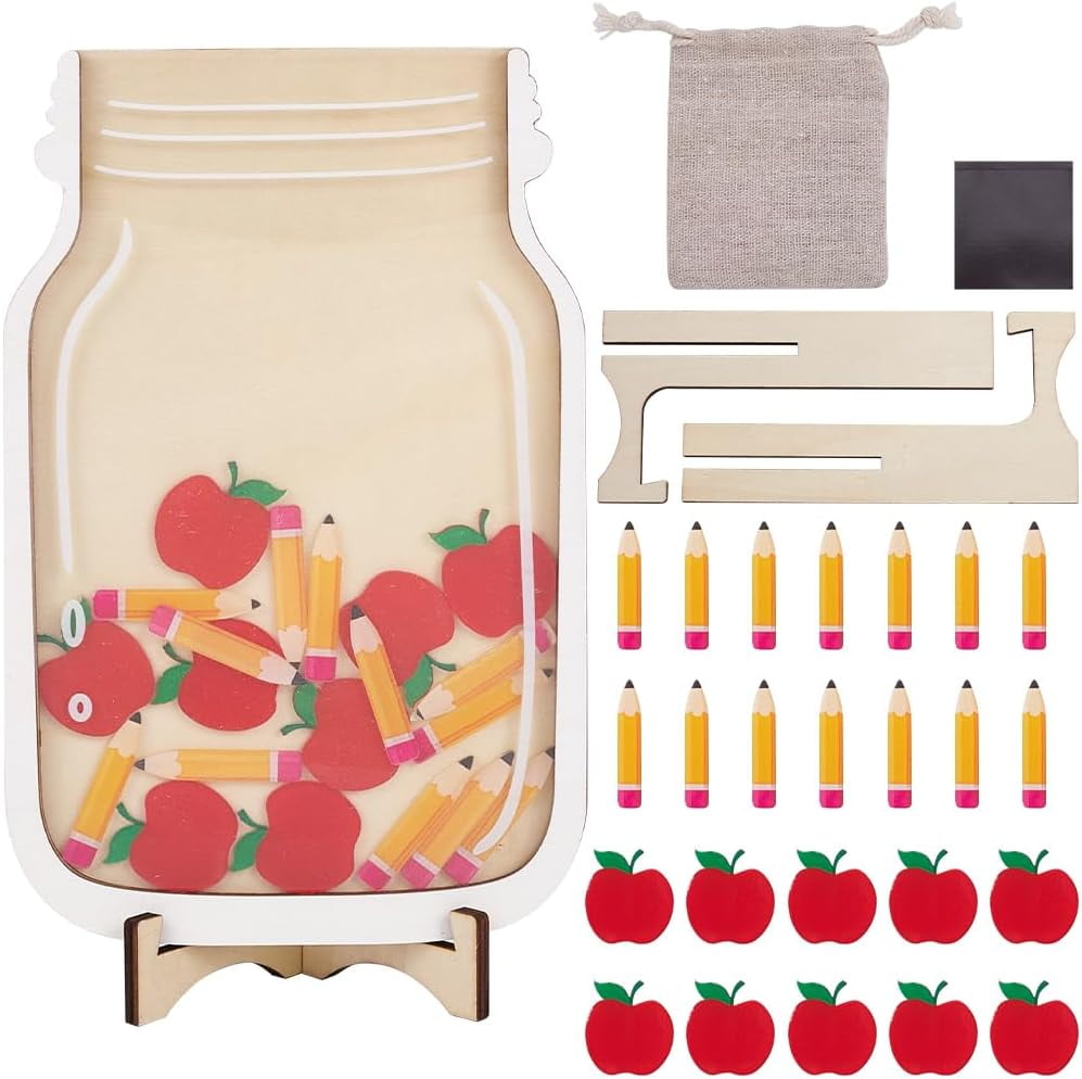Reward Jar Apples and Pencils Teacher Jar Award Wood Behavior Potty ...