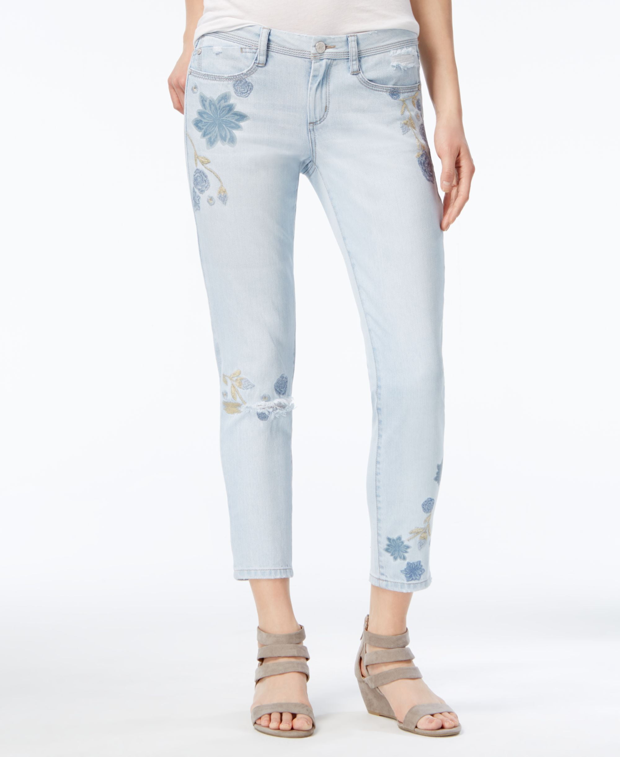 Rewash Juniors Embroidered Ripped Cuffed Super Skinny Jeans Light Wash ...