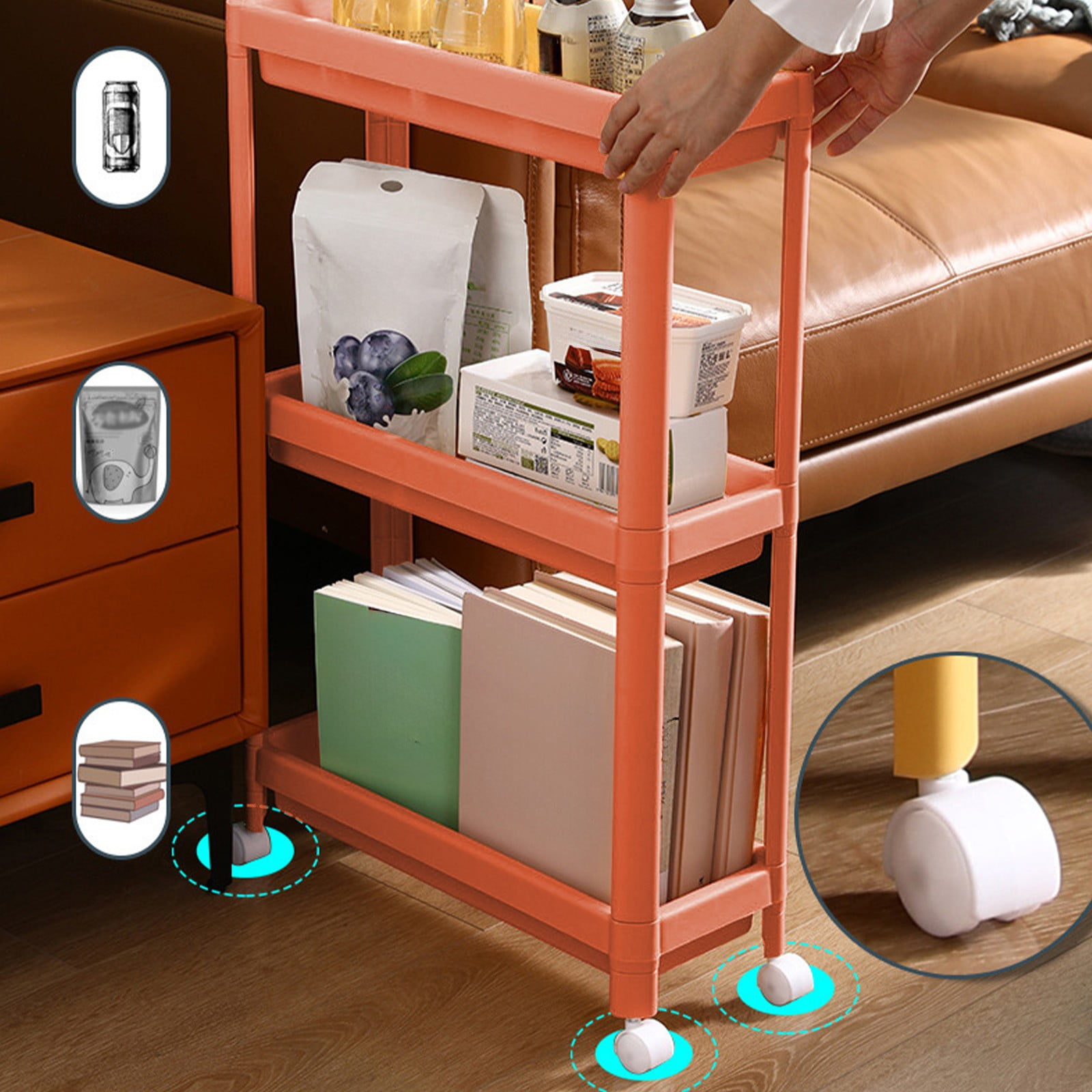 Rewenti Feledorashia 3-Layer Slim Rolling Storage Cart Narrow Wheeled ...