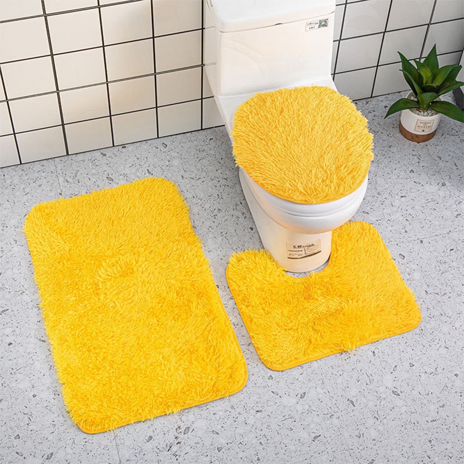 Rewenti Solid Color 3PC Bathroom Rug Set with Bath Contour, Anti-Slip ...