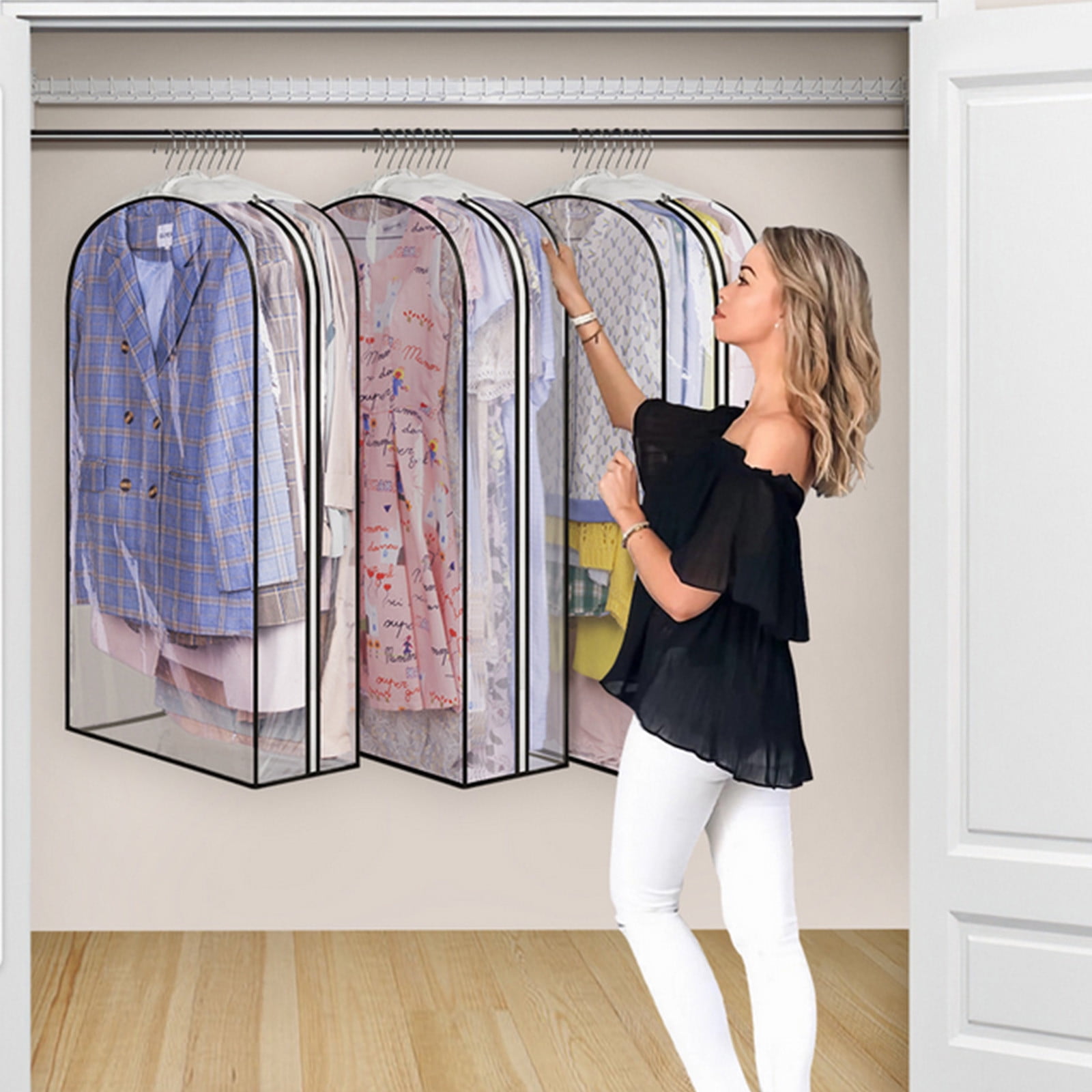 Rewenti Clear Gusseted Garment Bag Waterproof PE Clothing Storage Bag ...