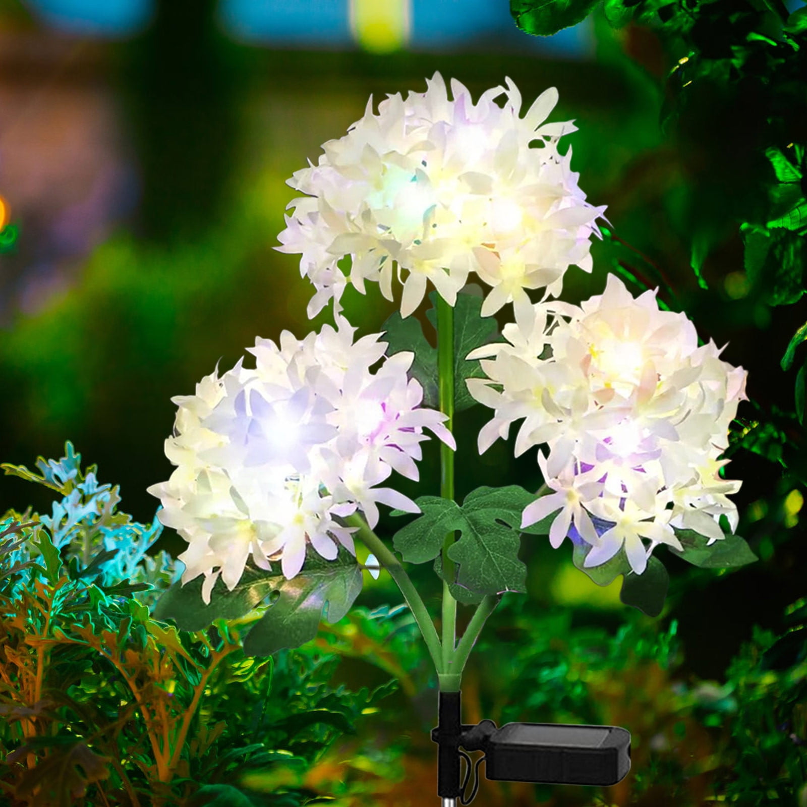 Rewenti Hydrangea Flowers Solar-Powered Lights Color-Changing Auto-On ...