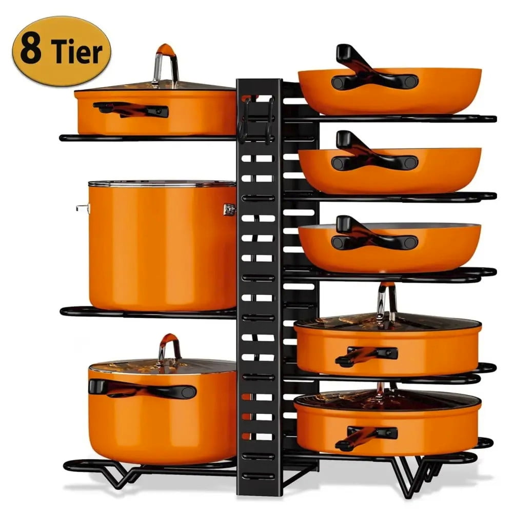 Rewenti Pot Organizer Rack 8 Tiers, Pots and Pans Organizer with Lid ...