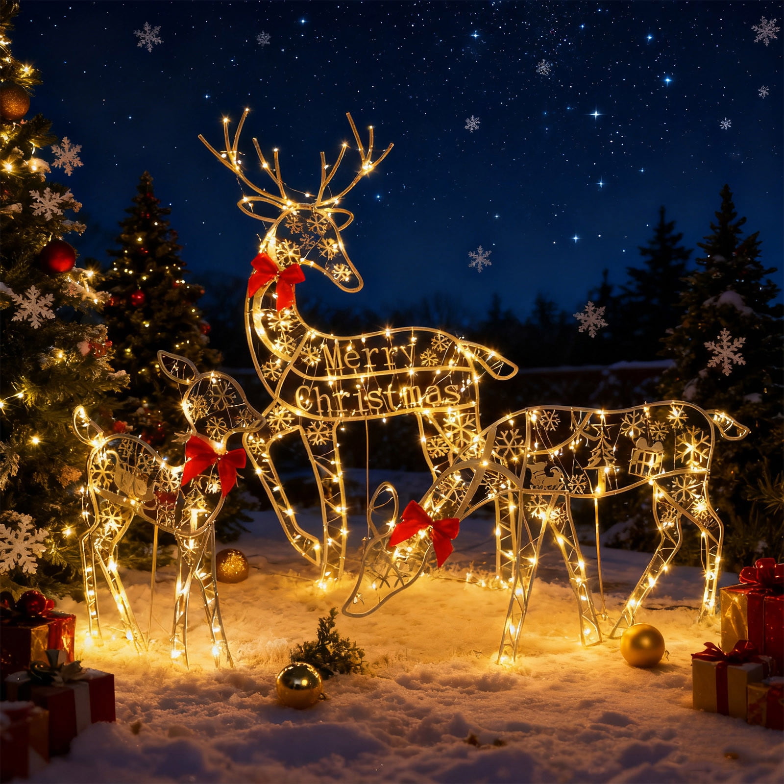 Rewenti White Flashing Reindeer Christmas Lights Reindeer Christmas ...