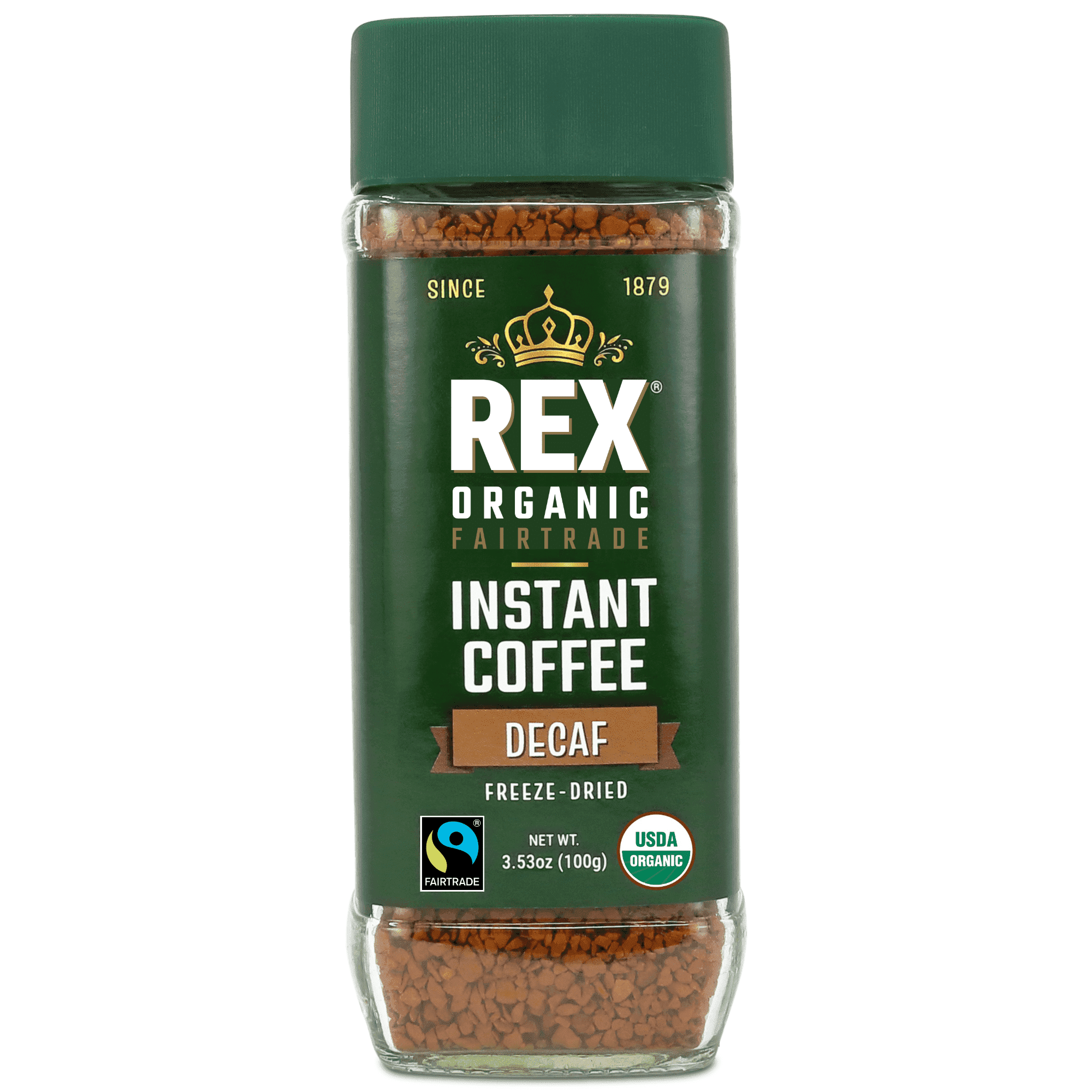Rex Coffee, Organic Fairtrade Decaf Freeze-Dried Instant Coffee, Medium ...