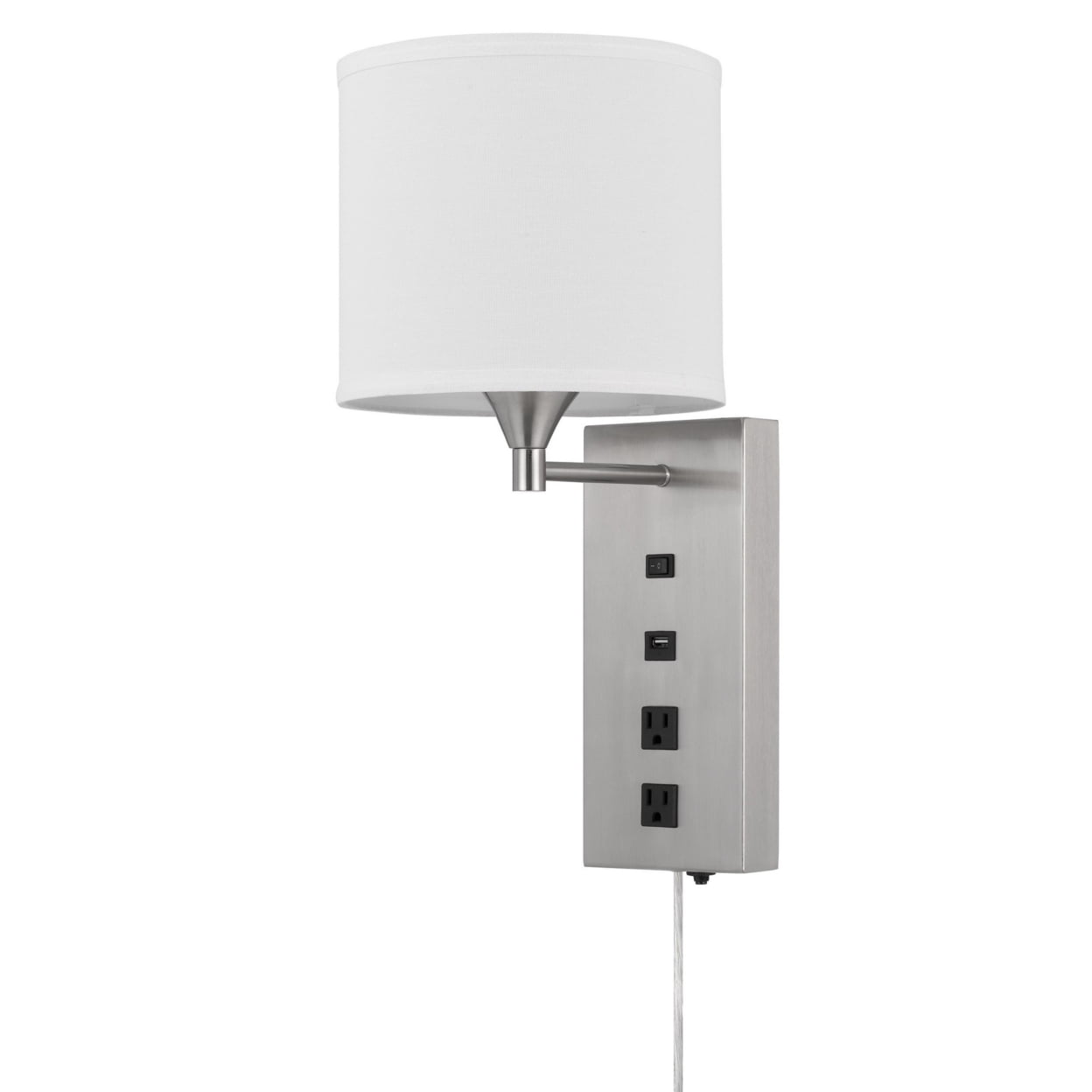 Rexi 19 Inch Modern Metal Wall Lamp, USB, 2 Power Outlets, White ...