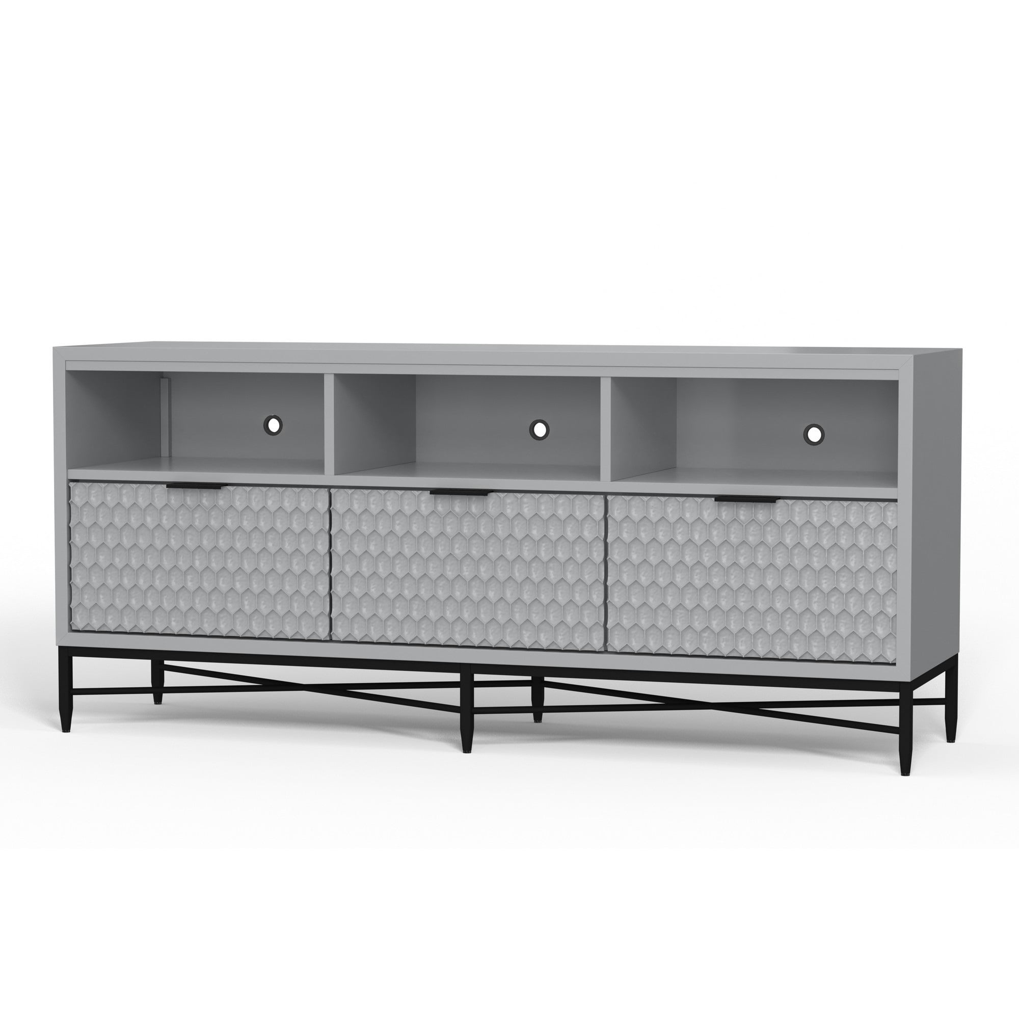 Rexi 64 Inch TV Media Entertainment Console, 3 Drawer, Light Gray ...