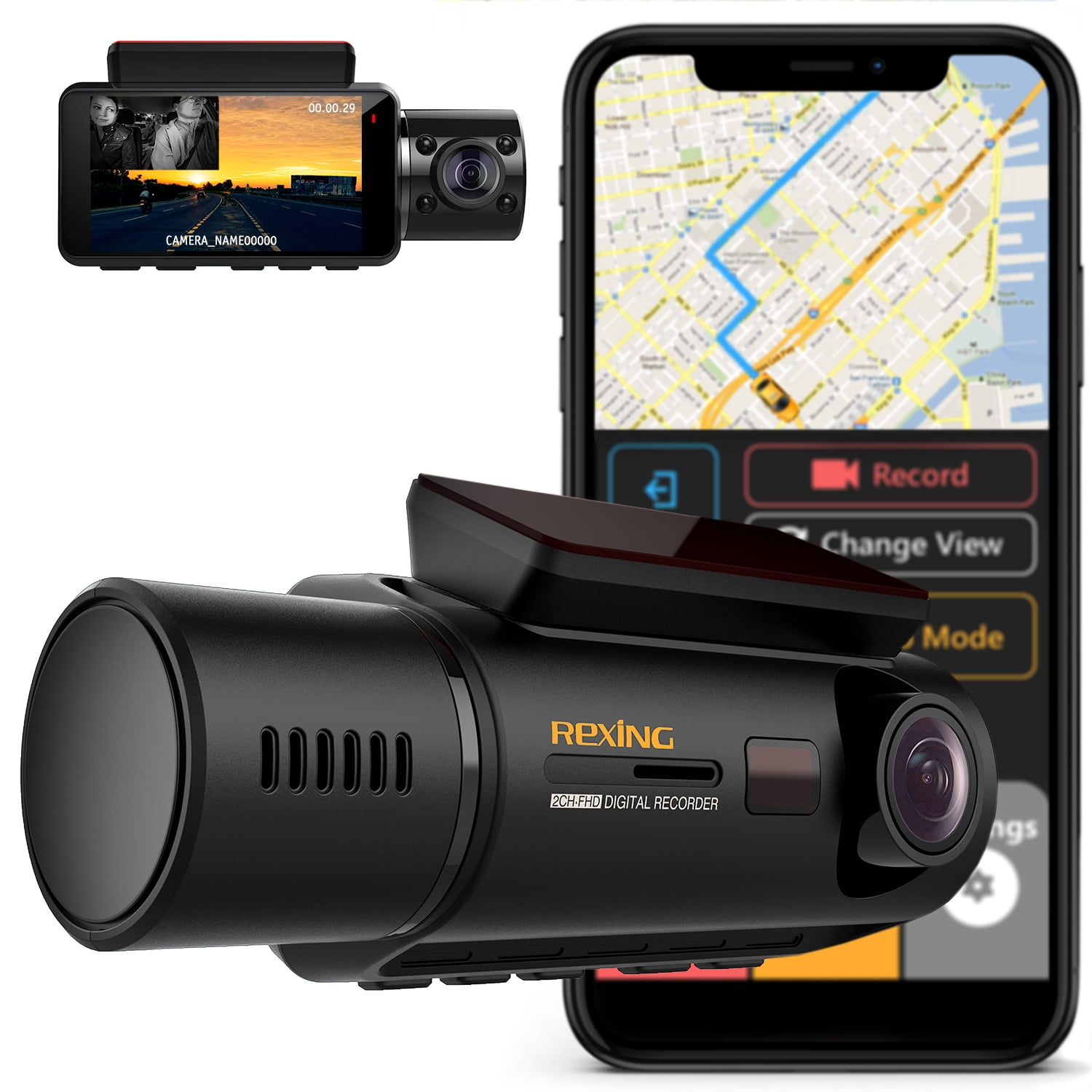 Rexing V3 1080P Front and Inside Cabin Dash Cam with Wi-Fi & GPS ...
