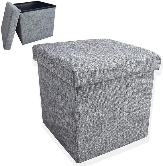 Rexmon Fabric Cube Shape Sitting Stool with Storage Box Living Foldable ...