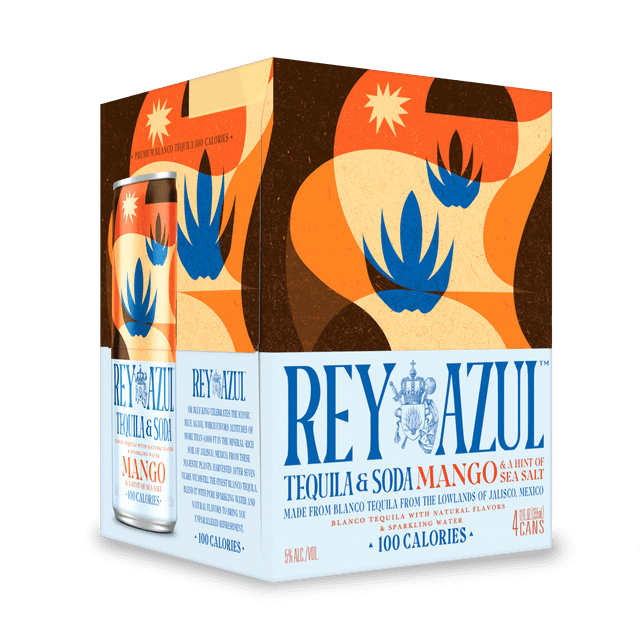 Rey Azul Tequila & Soda Mango with a Hint of Sea Salt, 4 Pack, 12 fl oz ...
