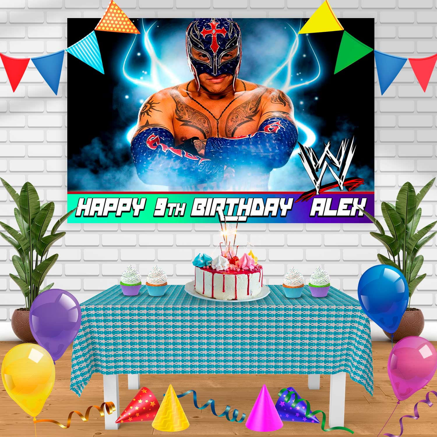 Rey Mysterio WWE Birthday Banner Personalized Party Backdrop Decoration ...