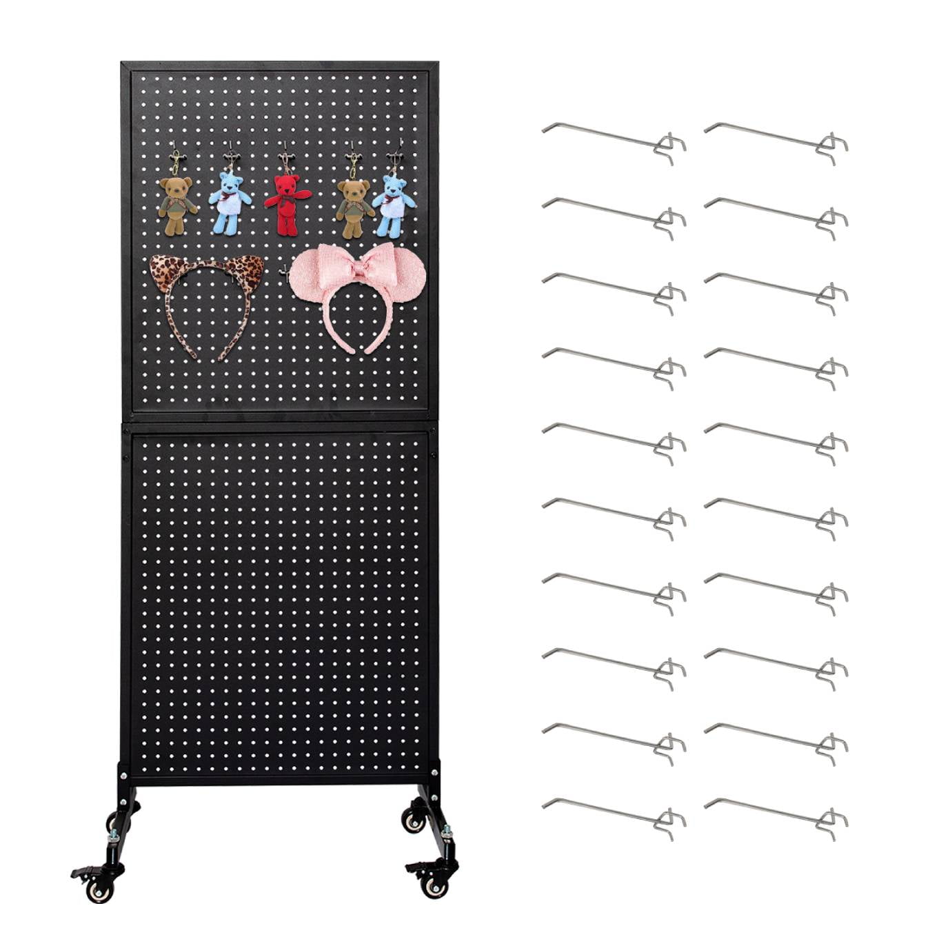 Reykilor 2x5 Feet Metal Pegboard Display Stand with Wheels and 20 Hooks ...