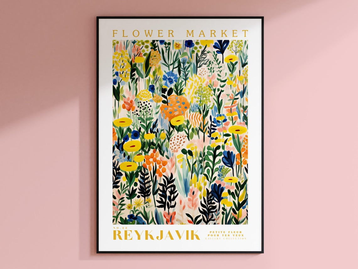 Reykjavik Flower Market Poster, Iceland Travel Art, Large Modern Poster ...