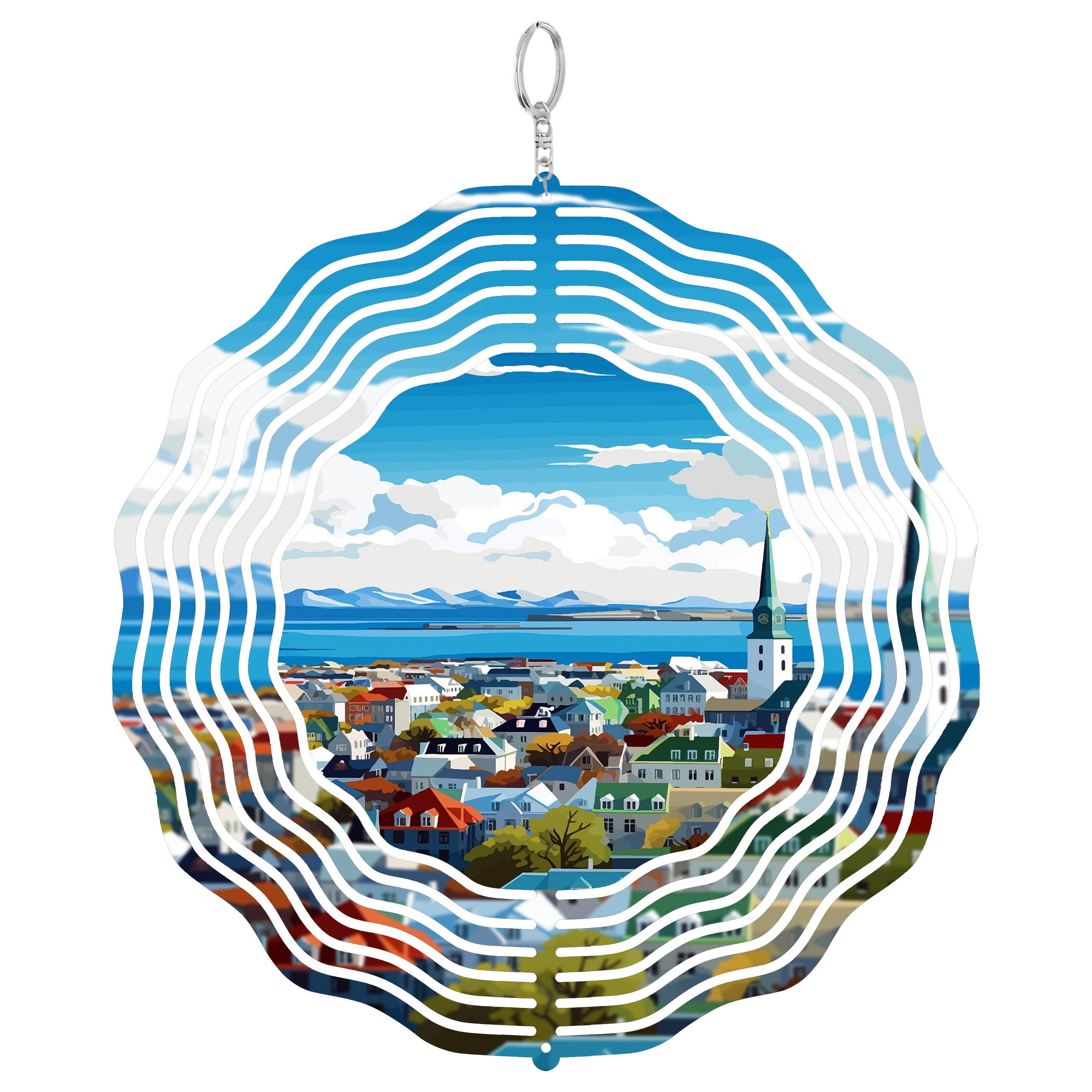 Reykjavik Iceland City Skyline 3D Wind Spinner Metal Kinetic Hanging ...