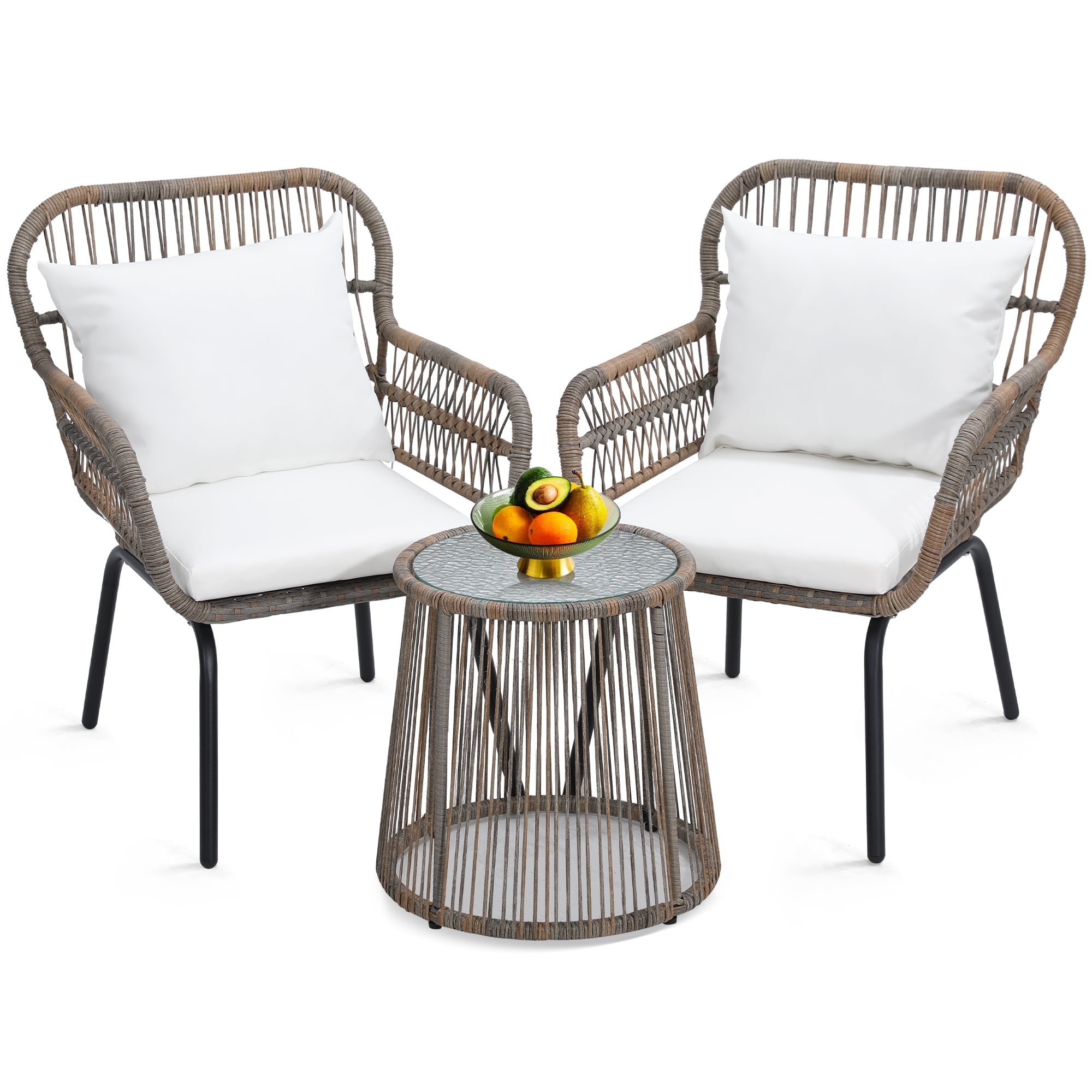 Reyletex 3 Piece Rattan Bistro, Outdoor Parlor Set, Rattan Furniture ...