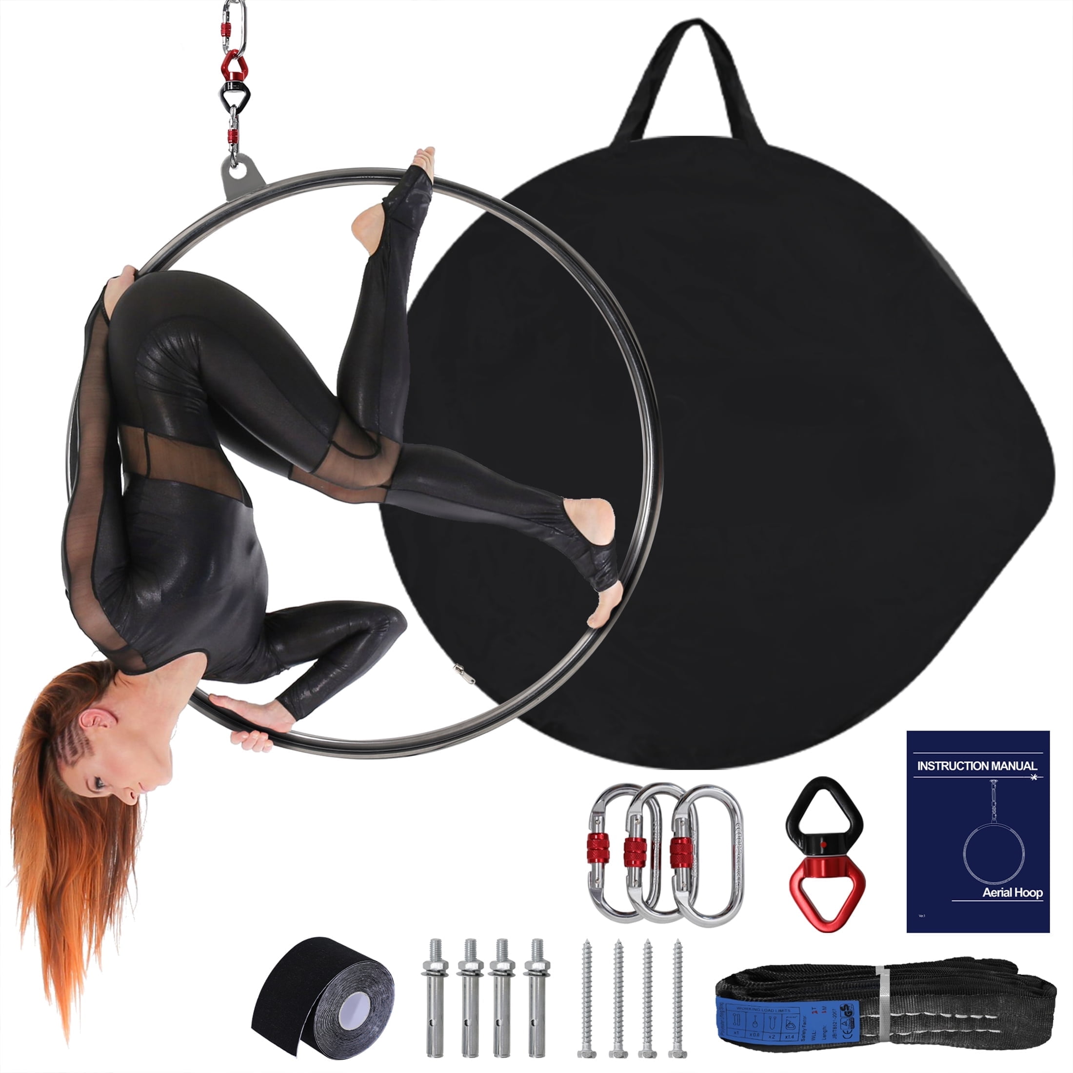 LOGYAT Aerial Hoop, Lyra Hoop 90CM, 1 Ceiling Anchor, 3 Locking ...