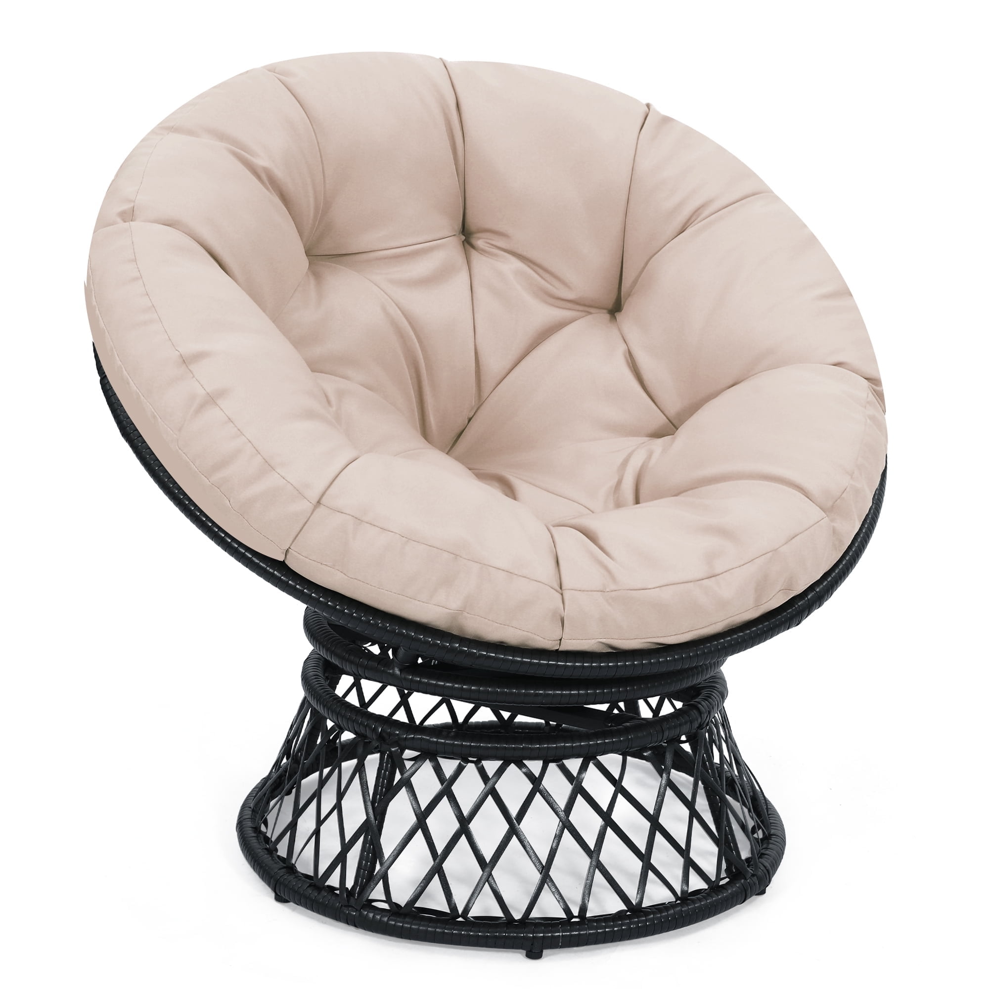LOGYAT Wicker Papasan Circle Chair, 360° Swivel Chair, 37" Living Room ...