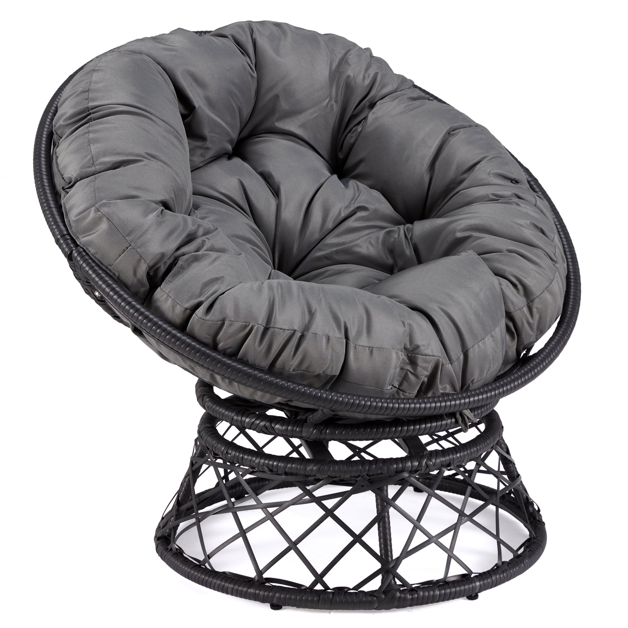 LOGYAT Wicker Papasan Circle Chair, 360° Swivel Chair, 37" Living Room ...
