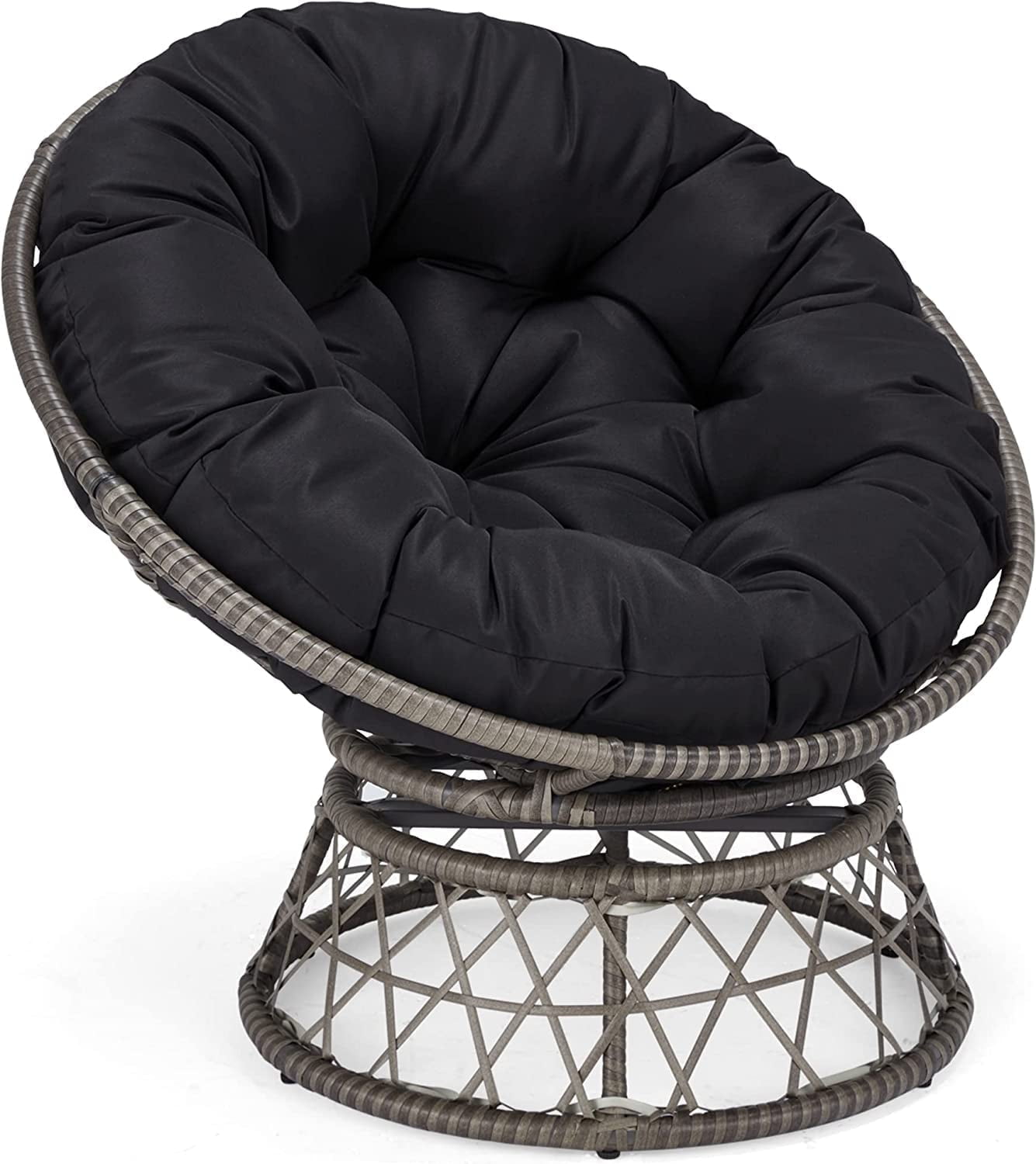 LOGYAT Wicker Papasan Circle Chair, 360° Swivel Chair, 37" Living Room ...